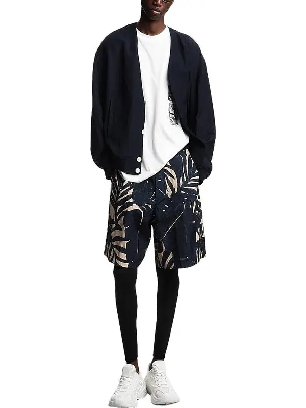 Emporio Armani Palm Leaf Linen Blend Bermuda Shorts - Blue/ivory