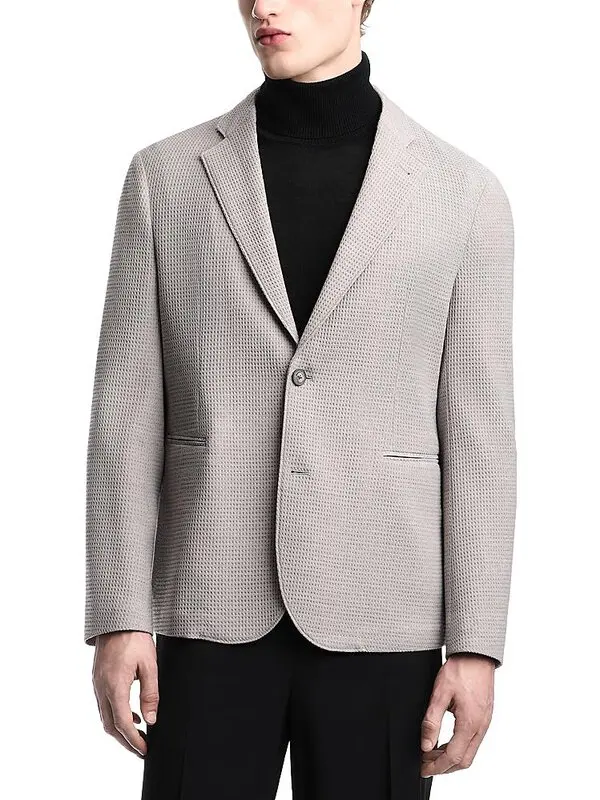 Emporio Armani Regular Fit Waffle Effect Blazer - Moon Rock