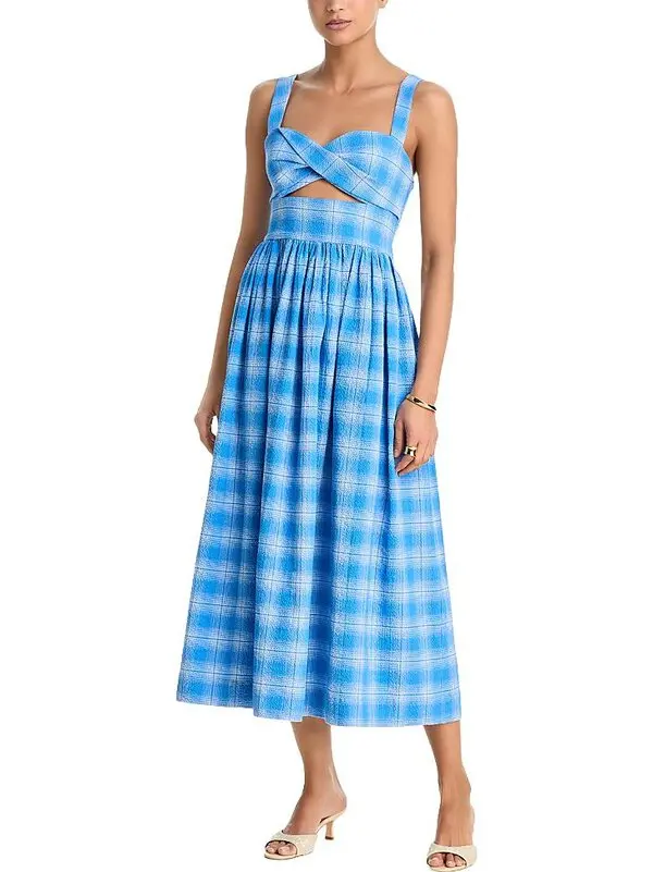 Cara Cara Clover Plaid Midi Dress - Blue Plaid
