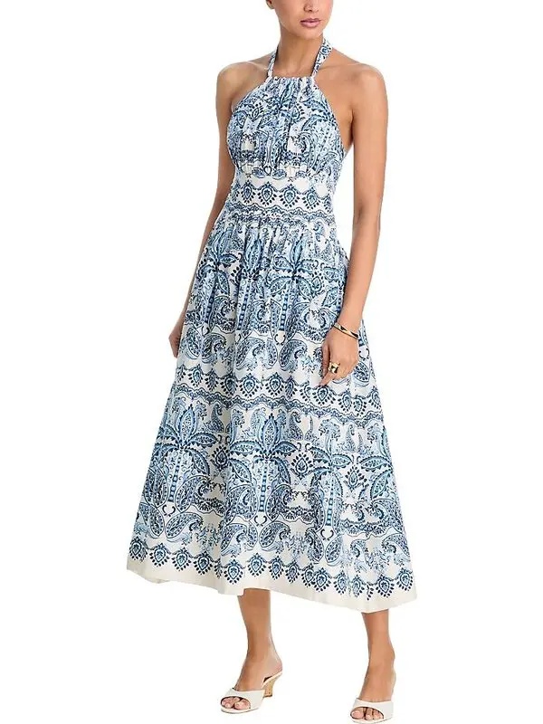 Cara Cara Denise Halter Midi Dress - Palm Paisly Sky