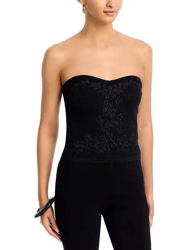 Aqua Placed Crochet Strapless Top - Black