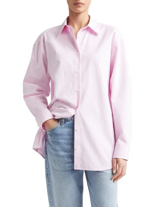 TOTEME Classic Tumbled Stripe Organic Cotton Button-up Shirt - White/bloom