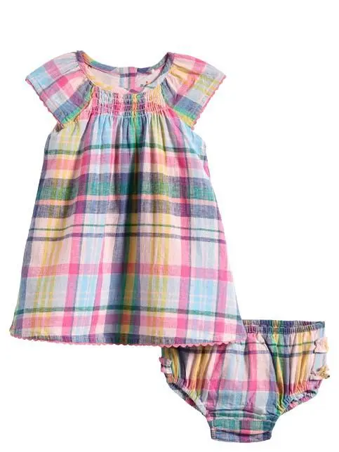 Boden Floaty Shirred Dress & Bloomers Set - Madras Check