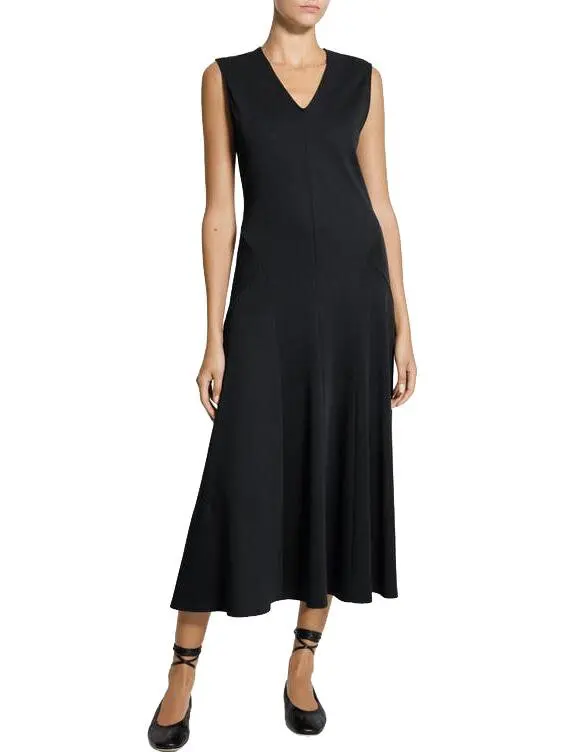 Theory V-neck Sleeveless Cotton Midi Dress - Black