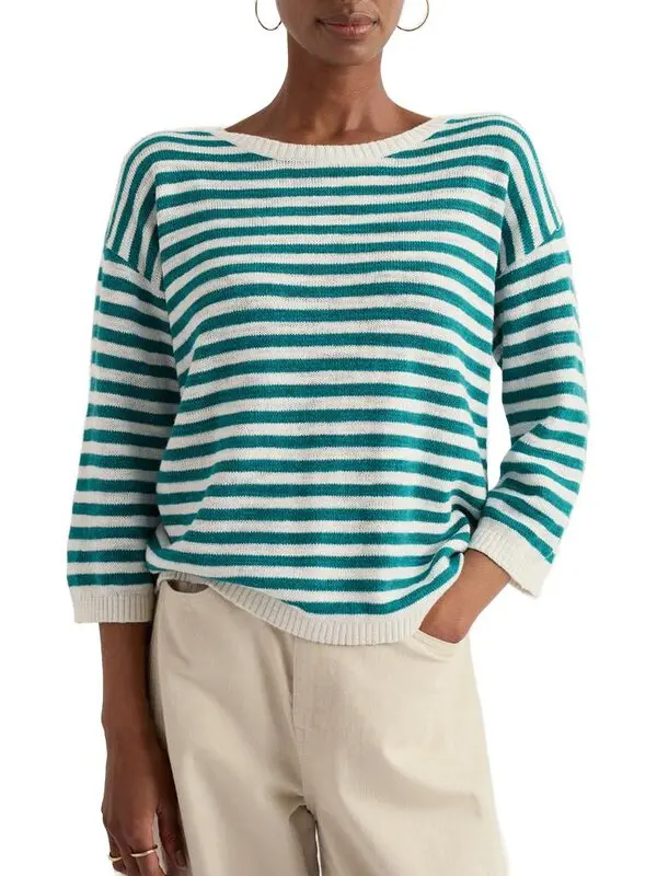 SEASALT CORNWALL Knavock Stripe Organic Cotton & Linen Sweater - Mini Cornish Deep Dive