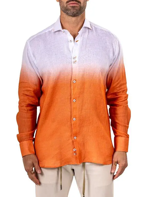 MACEOO Eins Marthy Contemporary Fit Linen Button-up Shirt - Orange