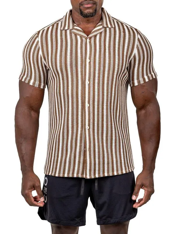 MACEOO Marthy Knit Short Sleeve Button-up Shirt - Brown