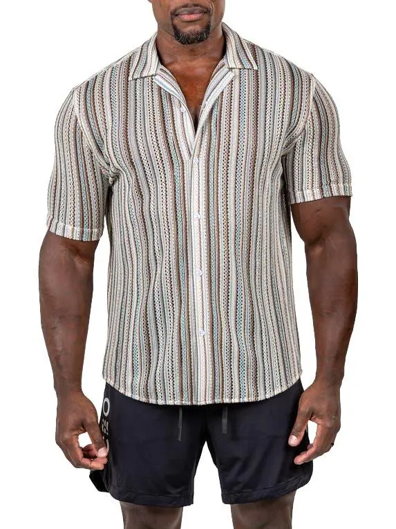 MACEOO Marthy Knit Short Sleeve Button-up Shirt - Brown