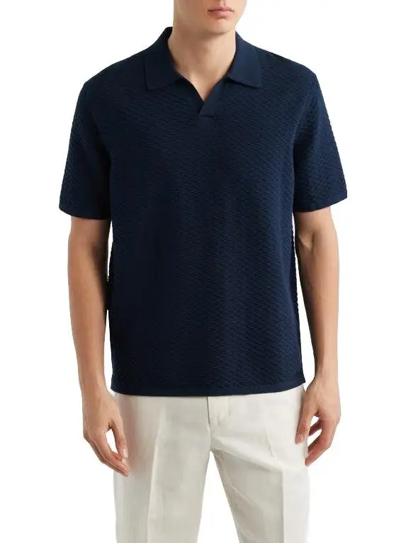 Nn07 Paul Textured Organic Cotton Knit Polo - Navy Blue