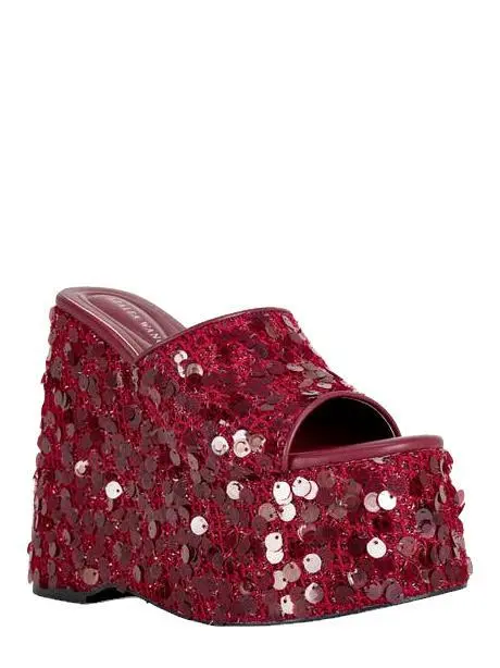 AZALEA WANG Sequin Platform Wedge Sandal - Red
