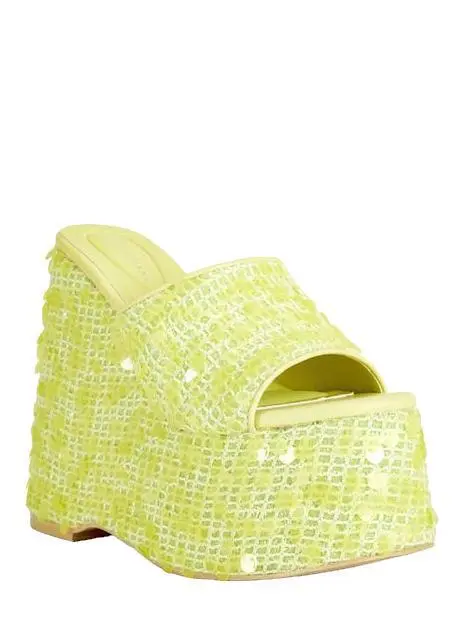 AZALEA WANG Sequin Platform Wedge Sandal - Yellow