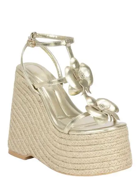 AZALEA WANG Barossa Espadrille Platform Wedge Sandal - Gold