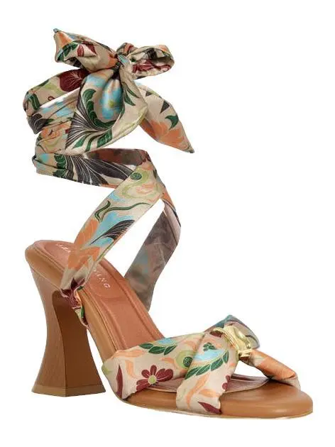 AZALEA WANG Elandra Ankle Wrap Sandal - Brown Multi