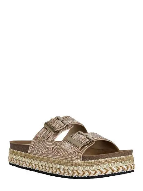 AZALEA WANG Ezri Beaded Slide Sandal - Rose Gold
