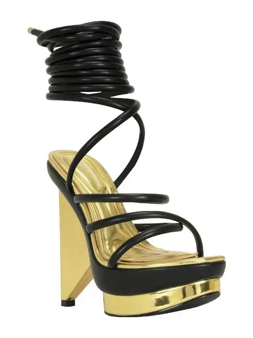 AZALEA WANG Celinea Ankle Wrap Platform Sandal - Black
