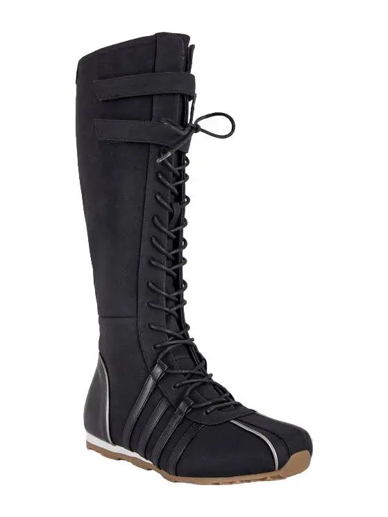 AZALEA WANG Ozzy Knee High Boxing Boots - Black