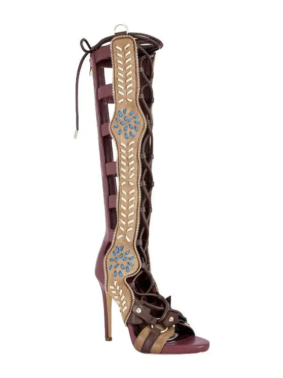 AZALEA WANG Shai Knee High Sandal - Plum Multi
