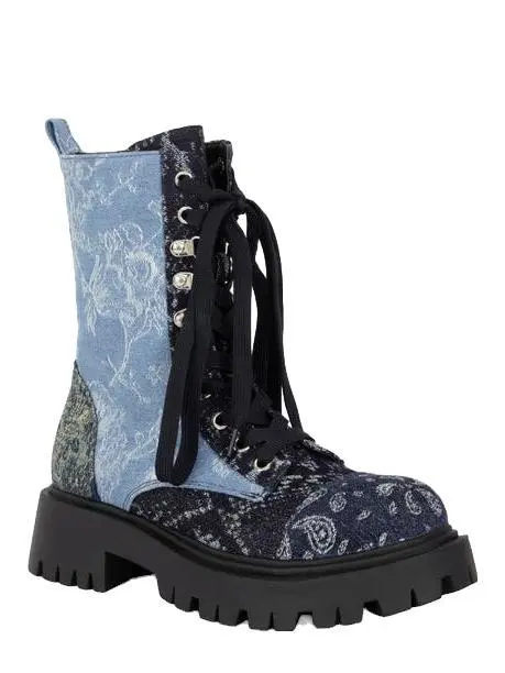 AZALEA WANG Providence Combat Boots - Denim