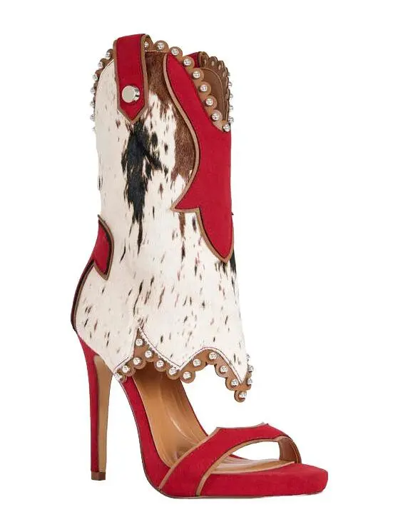 AZALEA WANG Tahlie Calf Hair Stiletto Sandal - Red Multi