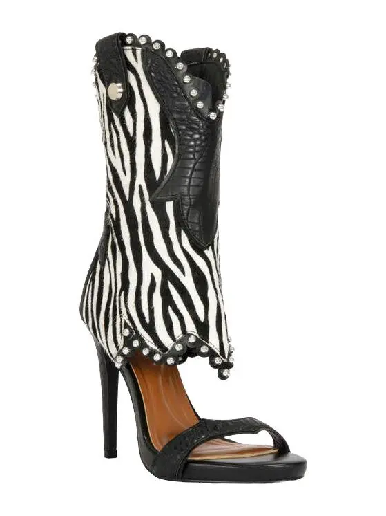 AZALEA WANG Tahlie Calf Hair Stiletto Sandal - Zebra