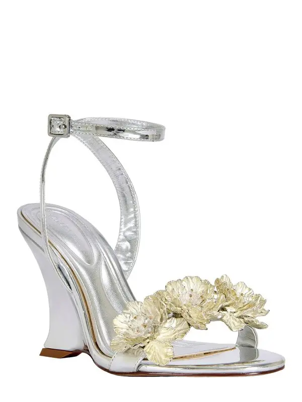 AZALEA WANG Winters Ankle Strap Wedge Sandal - White/silver
