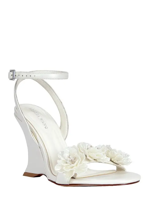 AZALEA WANG Winters Ankle Strap Wedge Sandal - White/silver