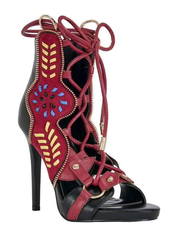 AZALEA WANG Shainia Peep-toe Stiletto Booties - Black Multi