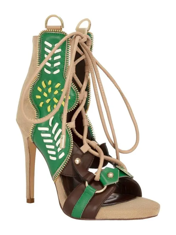 AZALEA WANG Shainia Peep-toe Stiletto Booties - Green Multi