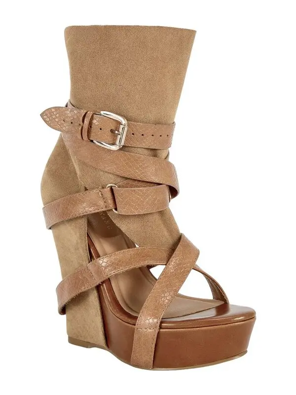 AZALEA WANG Rothko Platform Wedge Sandal - Camel