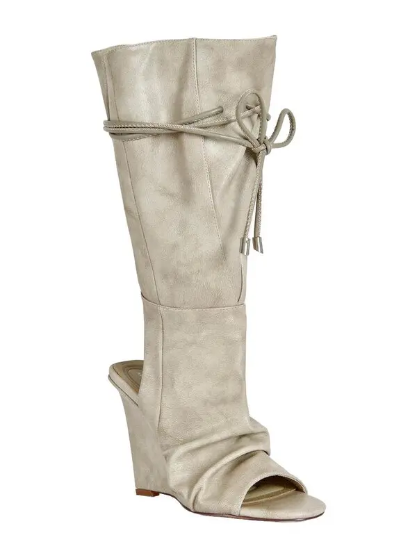 AZALEA WANG Vailen Open Toe Wedge Bootie - Grey