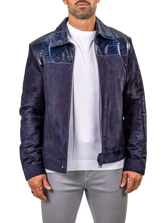 MACEOO Leather Jacket - Black/blue