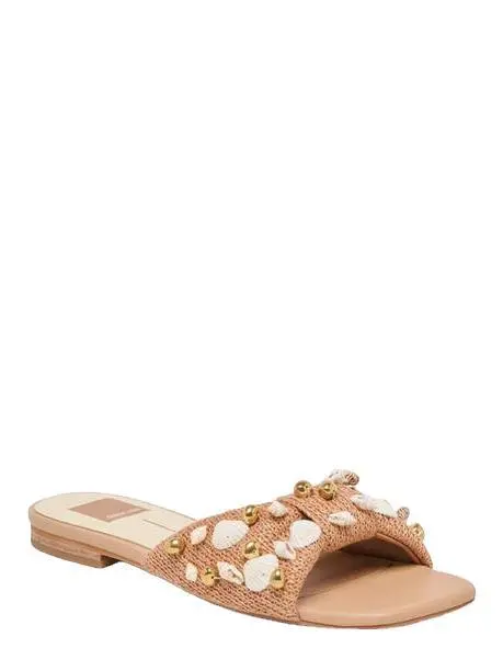 Dolce Vita Lizza Raffia Slide Sandal - Toffee Beaded Raffia