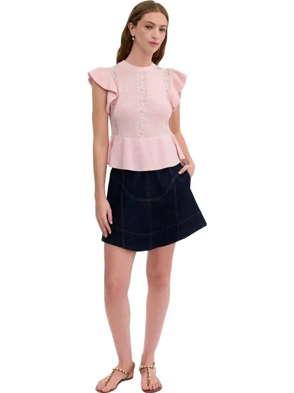 Rebecca Taylor Rhea Lace Knit Sweater - Peony Pink