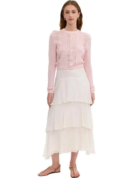 Rebecca Taylor Rhea Lace Knit Cardigan - Peony Pink