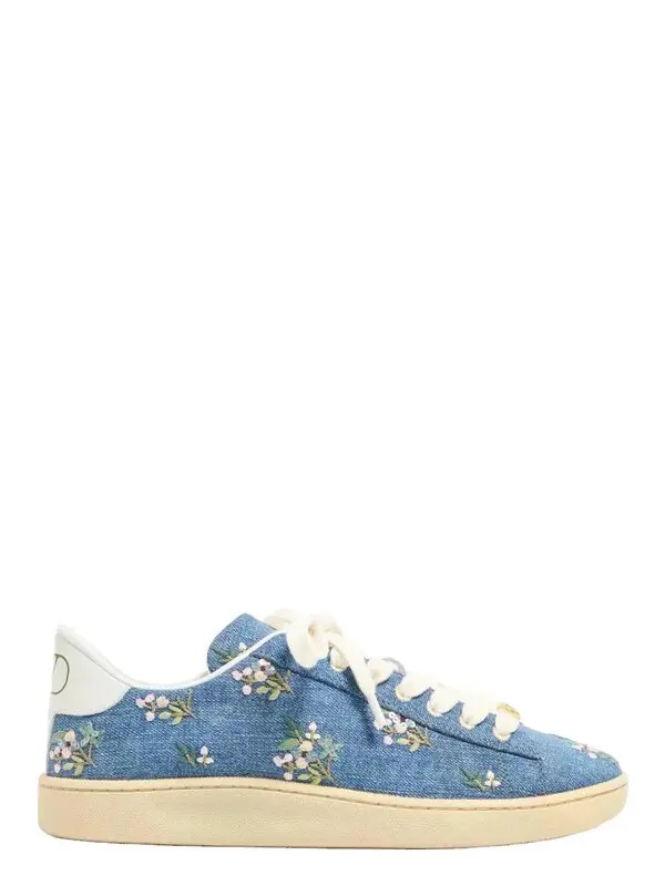 Valentino Garavani Royco Denim Trainer With Floral Embroidery - Blue
