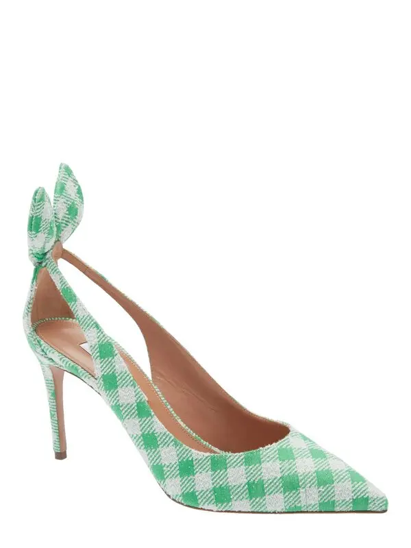 AQUAZZURA Gingham Bow Tie Pointed Toe Pumps - Palm Green