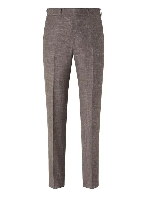 Zegna Flat Front Wool Trousers - Brown