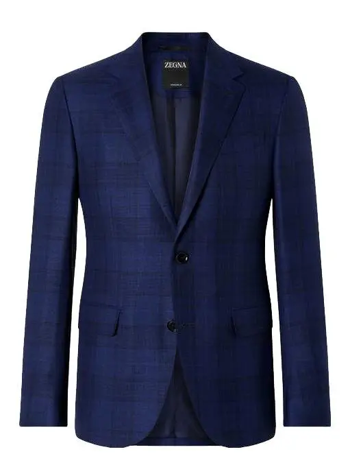 Zegna Natural Plaid Wool Sport Coat - Blue And Dark Blue