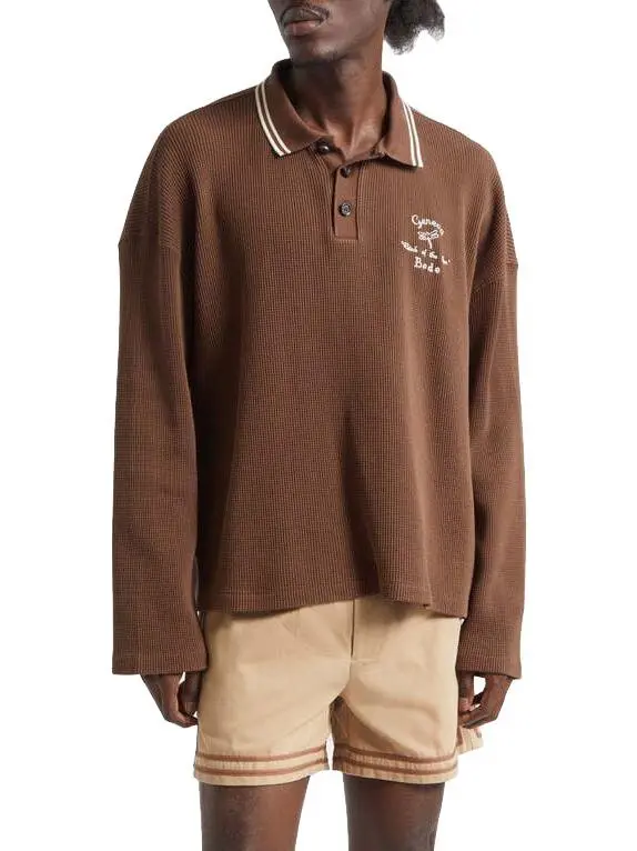 BODE Geneva Waffle Knit Cotton Polo - Dark Brown