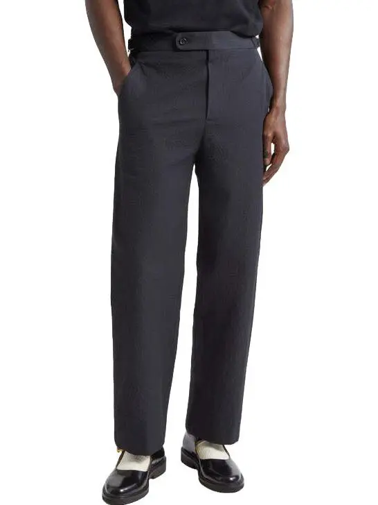 BODE Side Buckle Seersucker Trousers - Dark Navy