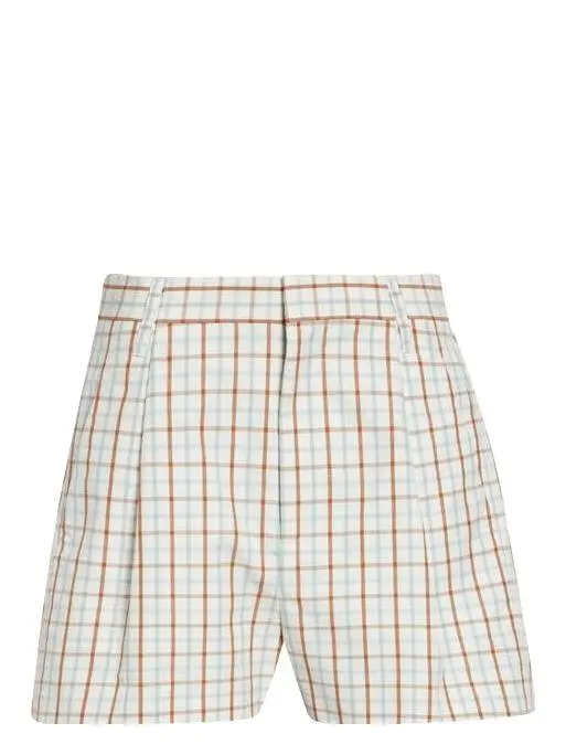 Victoria Beckham Check Pleated Cotton Wide Leg Shorts - Multi/white Check