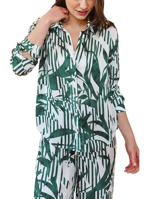 Bella Dahl Abstract Leaf Print Button-up Shirt - Palm Paradise