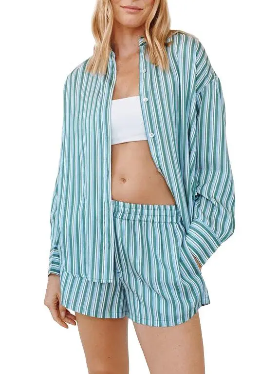 Bella Dahl Stripe Oversized Button-up Shirt - Emerald Stripe