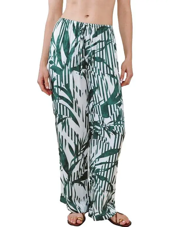 Bella Dahl Abstract Leaf Print Wide Leg Pants - Palm Paradise