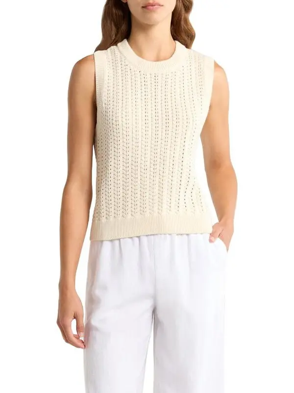 Marine Layer Mina Cotton Pointelle Sweater Tank - Cream