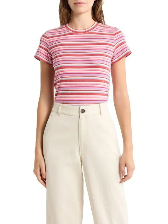 Marine Layer Lexi Stripe Ribbed T-shirt - Pink Stripe