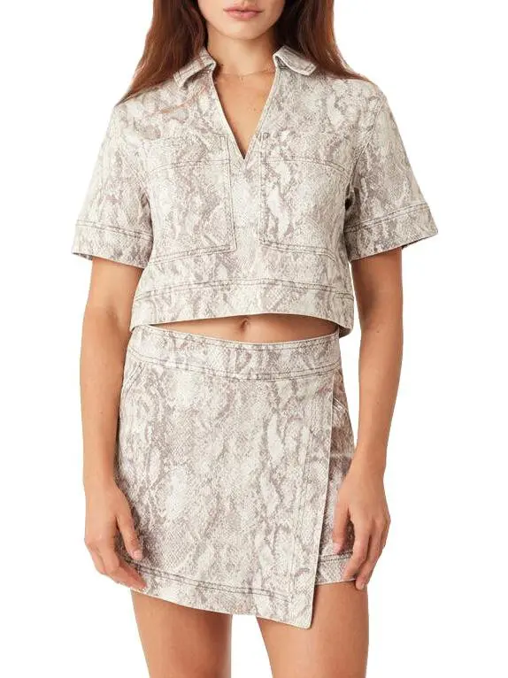 Habitual Snakeskin Print Denim Crop Top - Snake Print