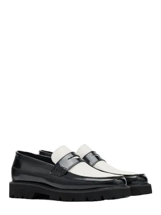 MARC NOLAN Lug Sole Penny Loafer - Black/white