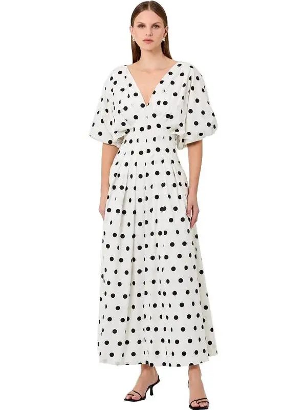 NICHOLAS Vicky Midi Dress - White Black Polka Dot
