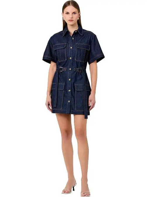 NICHOLAS Rianne Denim Mini Shirt Dress - Indigo